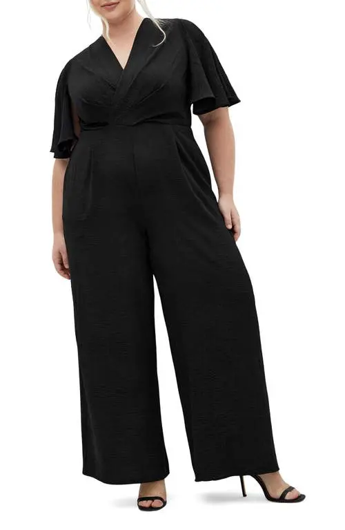 City Chic Braelynn Flutter Sleeve Jumpsuit - Black