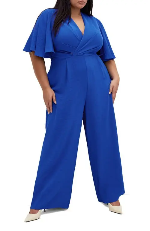 City Chic Braelynn Flutter Sleeve Jumpsuit - Cerulean