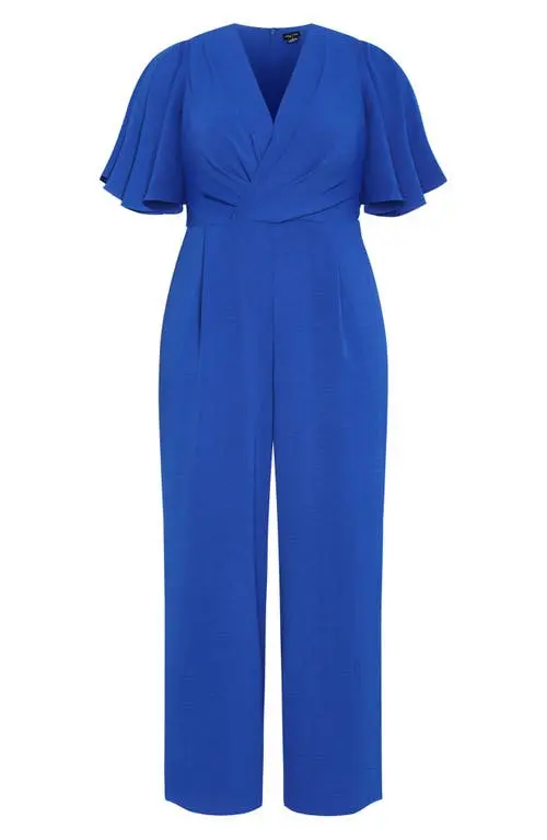 City Chic Braelynn Flutter Sleeve Jumpsuit - Cerulean
