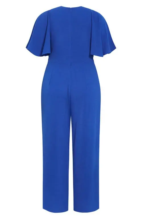 City Chic Braelynn Flutter Sleeve Jumpsuit - Cerulean