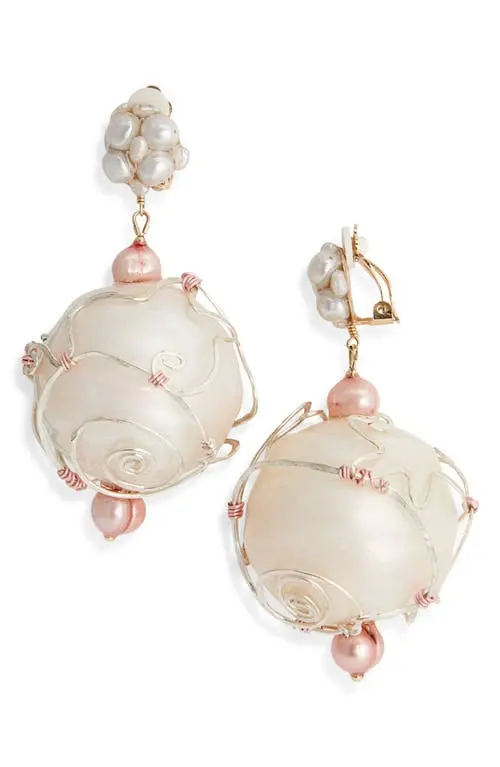 ISSHI Caged Faux Pearl Drop Clip-on Earrings - Pearly Pink
