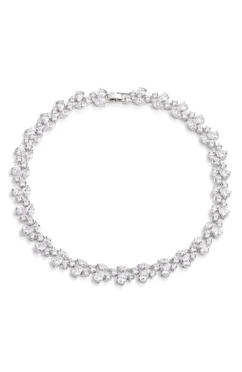 Nordstrom Cubic Zirconia Cluster Collar Necklace - Clear- Silver