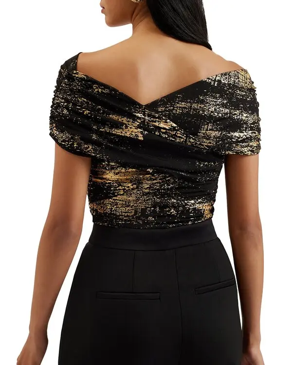 Ted Baker London Talular Bardot Foil Mesh Silk Top