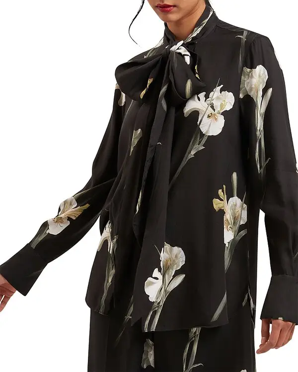 Ted Baker London Zakiier Printed Scarf Detail Long Sleeved Blouse