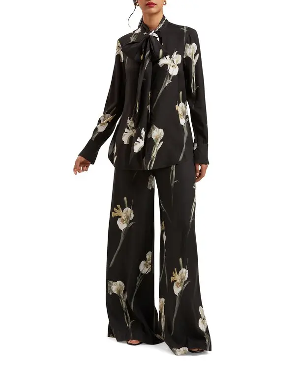 Ted Baker London Zakiier Printed Scarf Detail Long Sleeved Blouse