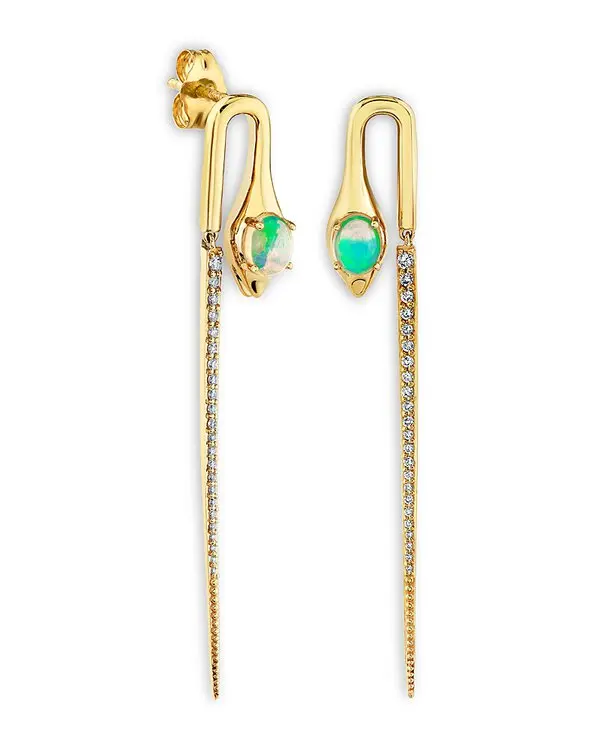 SYDNEY EVAN 14k Yellow Opal And Diamond Snake Drop Earrings - Gold