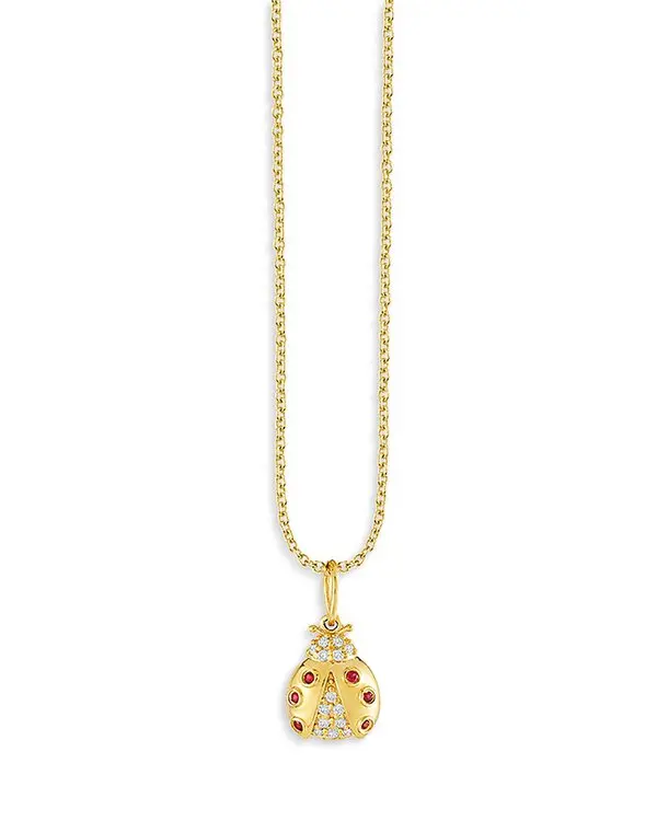 SYDNEY EVAN 14k Yellow Ruby & Diamond Ladybug Pendant Necklace - Gold