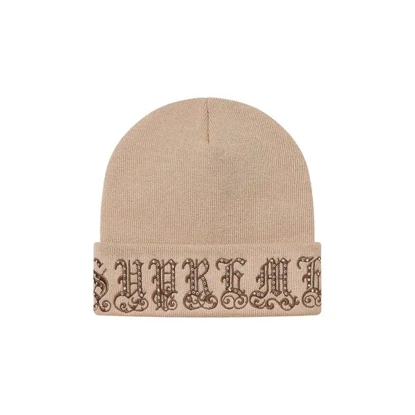 Supreme Old English Rhinestone Beanie - Tan