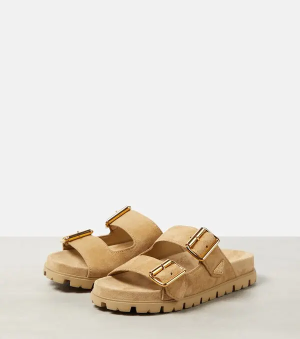 Prada Logo Suede Sandals