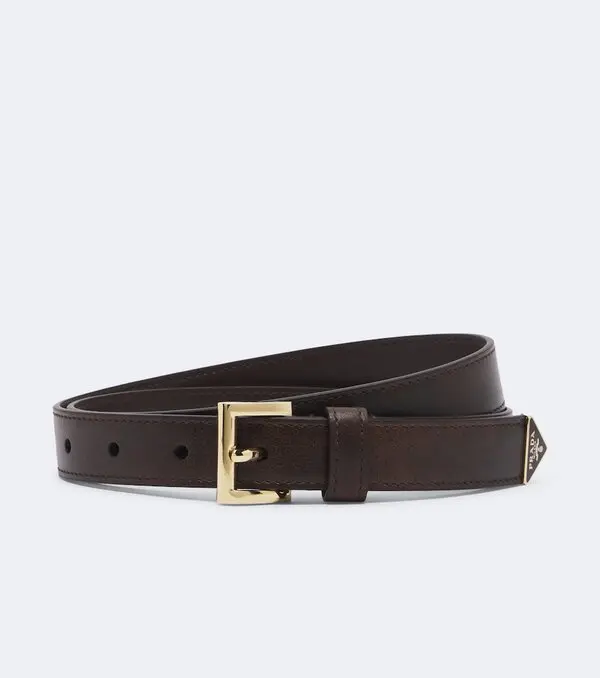 Prada Logo Leather Belt - Brown