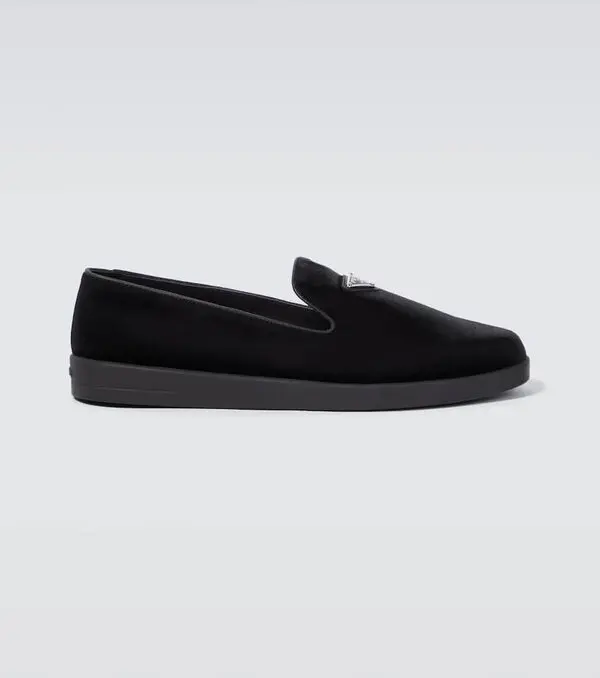 Prada Logo Velvet Loafers