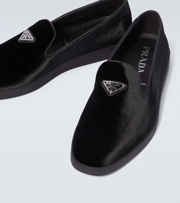 Prada Logo Velvet Loafers