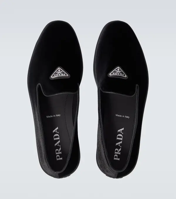 Prada Logo Velvet Loafers