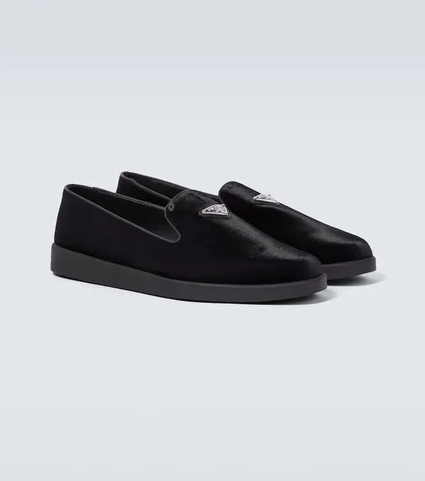 Prada Logo Velvet Loafers