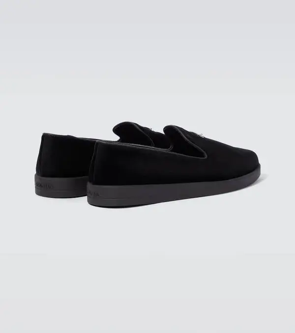 Prada Logo Velvet Loafers