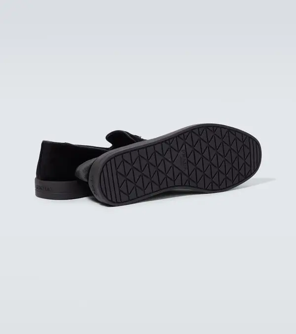 Prada Logo Velvet Loafers