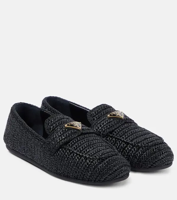 Prada Raffia Slip-On Loafers - Black | Editorialist display picture 1