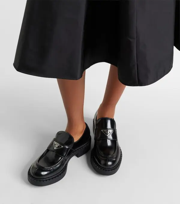 Prada Platform Leather Loafers - Black