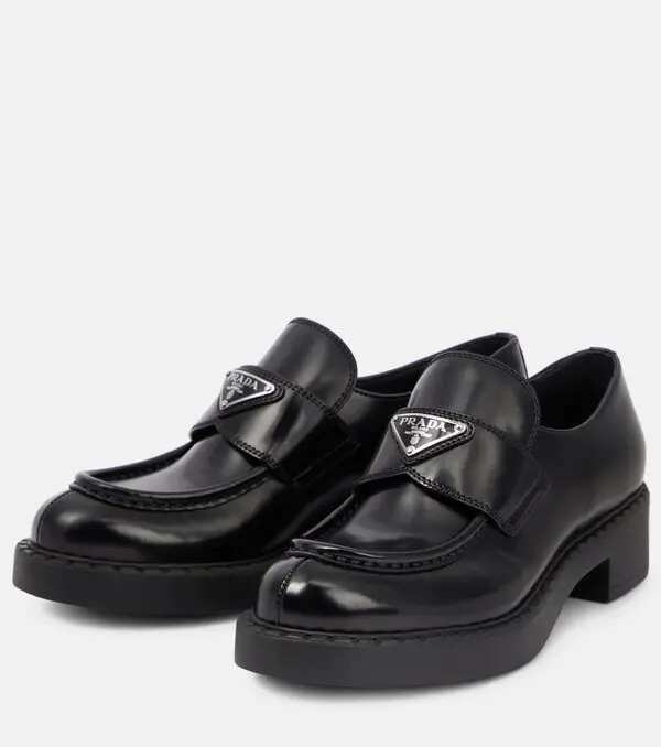 Prada Platform Leather Loafers - Black