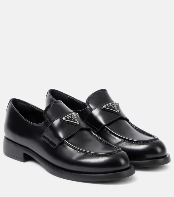 Prada Logo Leather Loafers - Black