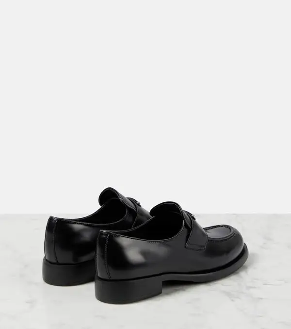 Prada Logo Leather Loafers - Black
