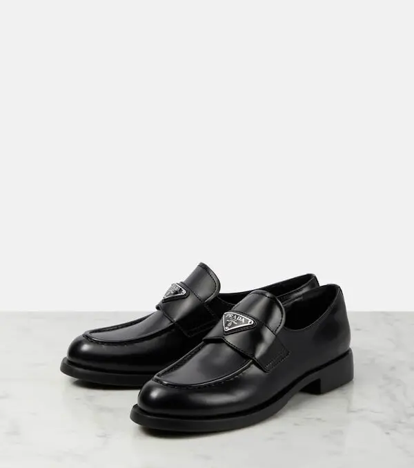 Prada Logo Leather Loafers - Black