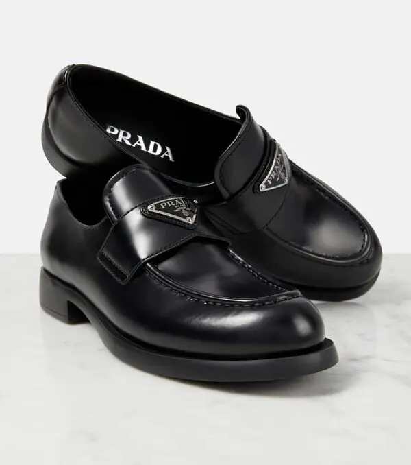 Prada Logo Leather Loafers - Black