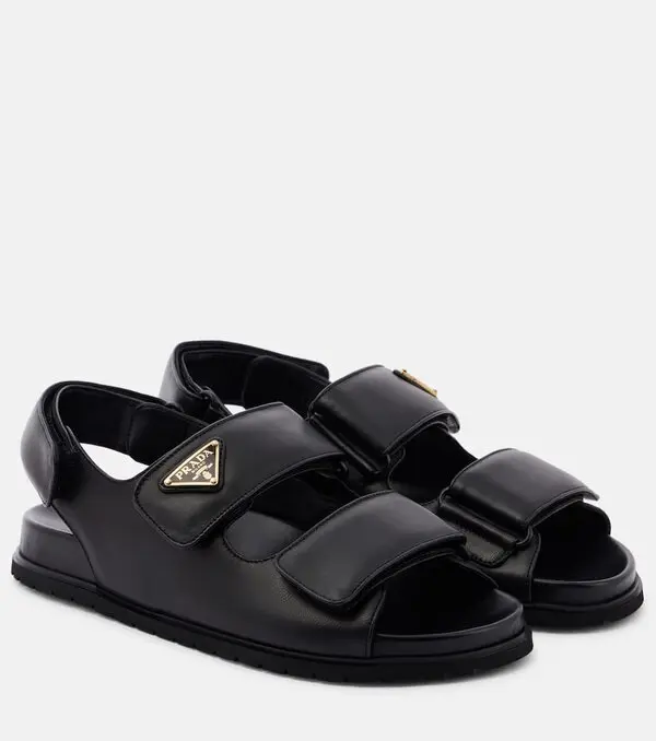 Prada Logo Leather Sandals - Black