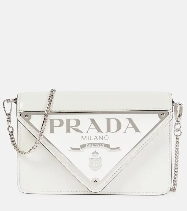 Prada Triangle Mini Leather Crossbody Bag - White