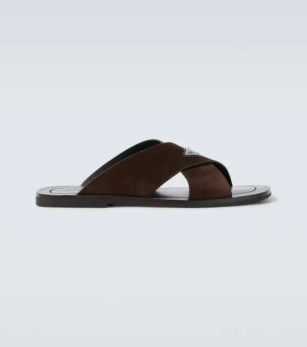 Prada Logo Suede And Leather Sandals