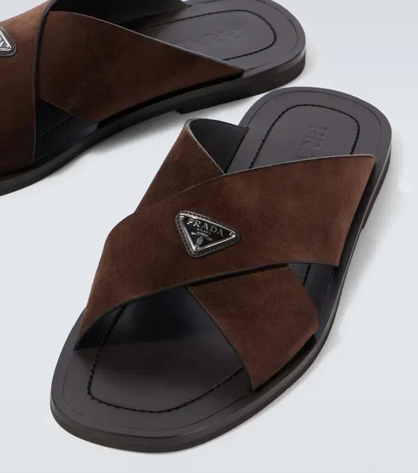 Prada Logo Suede And Leather Sandals