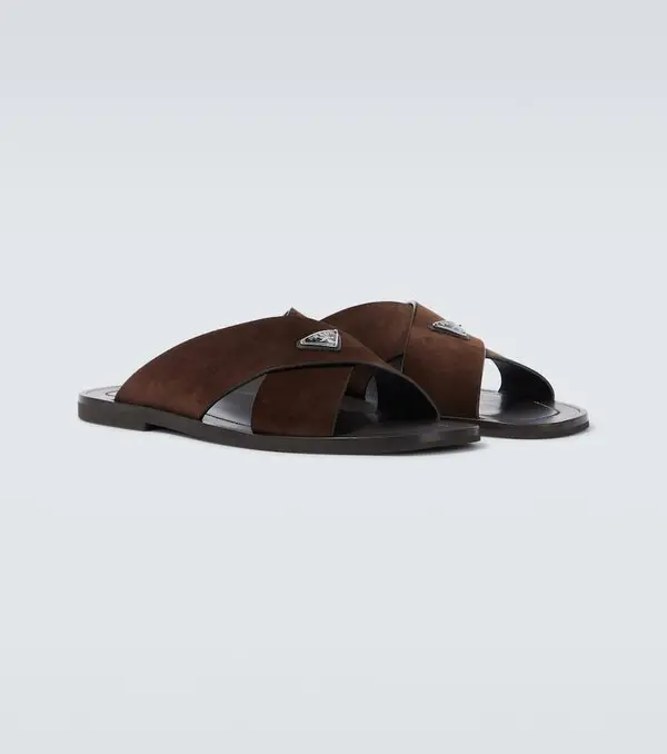 Prada Logo Suede And Leather Sandals