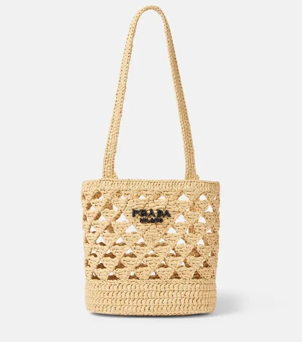 Prada Raffia-effect Crochet Mini Tote Bag - Beige