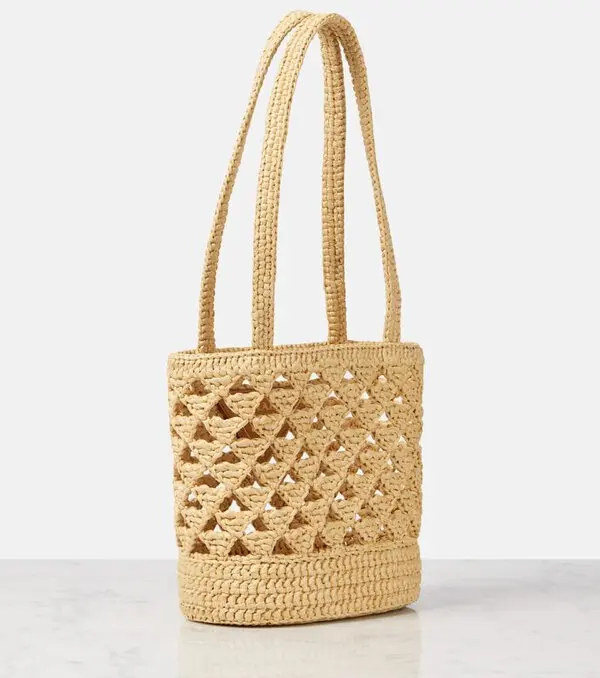 Prada Raffia-effect Crochet Mini Tote Bag - Beige