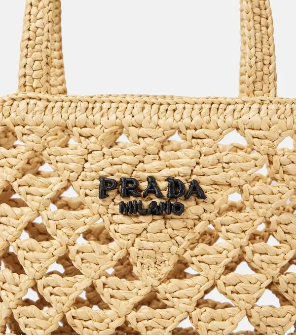 Prada Raffia-effect Crochet Mini Tote Bag - Beige