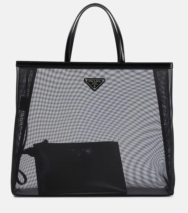 Prada Large Leather-trimmed Mesh Tote