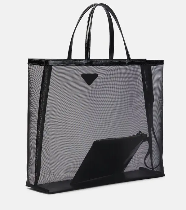 Prada Large Leather-trimmed Mesh Tote