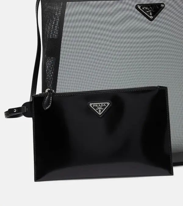 Prada Large Leather-trimmed Mesh Tote