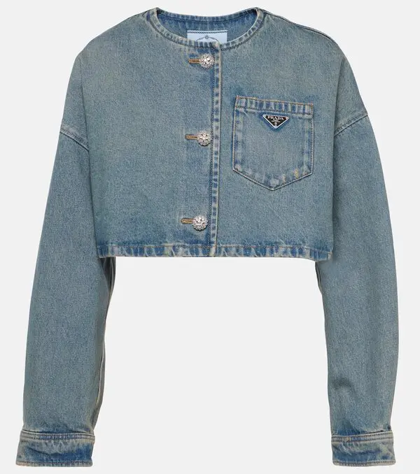 Prada Cropped Denim Jacket - Blue