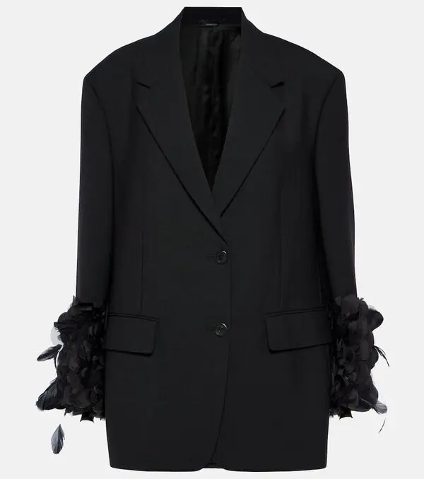 Prada Feather-trimmed Wool Blazer