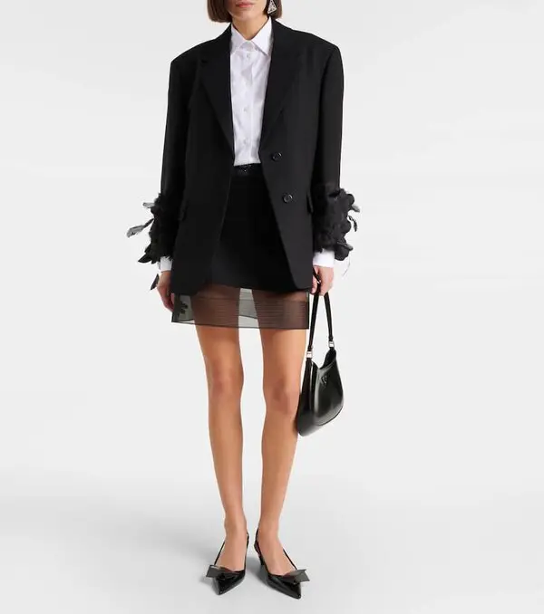 Prada Feather-trimmed Wool Blazer