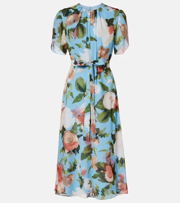 Erdem Floral Print Silk Voile Midi Dress - Multicoloured