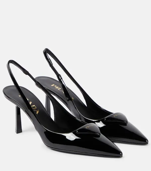 Prada Logo Patent Leather Slingback Pumps