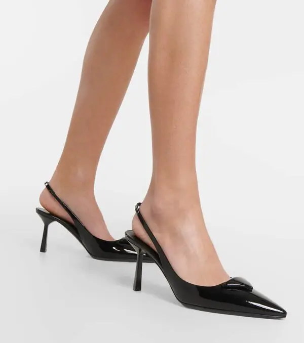 Prada Logo Patent Leather Slingback Pumps