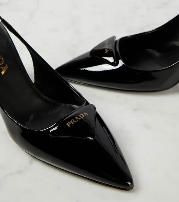 Prada Logo Patent Leather Slingback Pumps