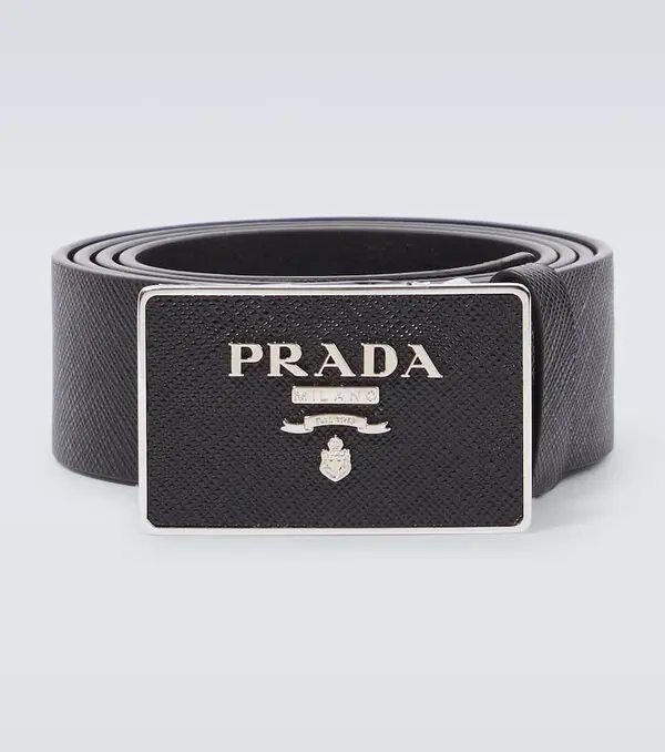 Prada Saffiano Leather Belt With Logo - Black
