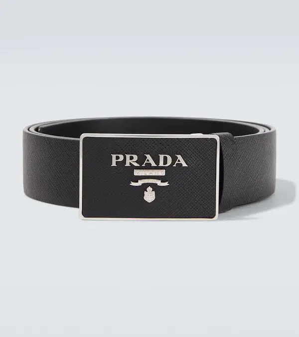 Prada Saffiano Leather Belt With Logo - Black