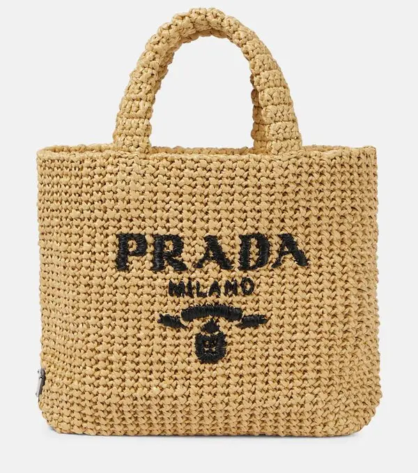Prada Logo Raffia Shopper