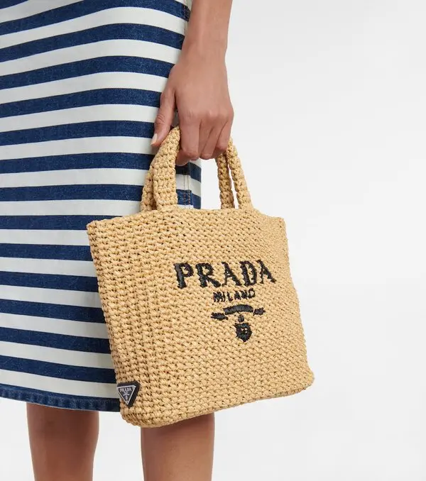 Prada Logo Raffia Shopper