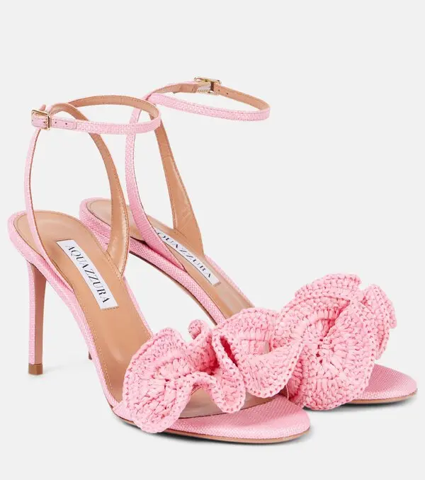 AQUAZZURA Noches Tropicales 85 Raffia Sandals - Pink